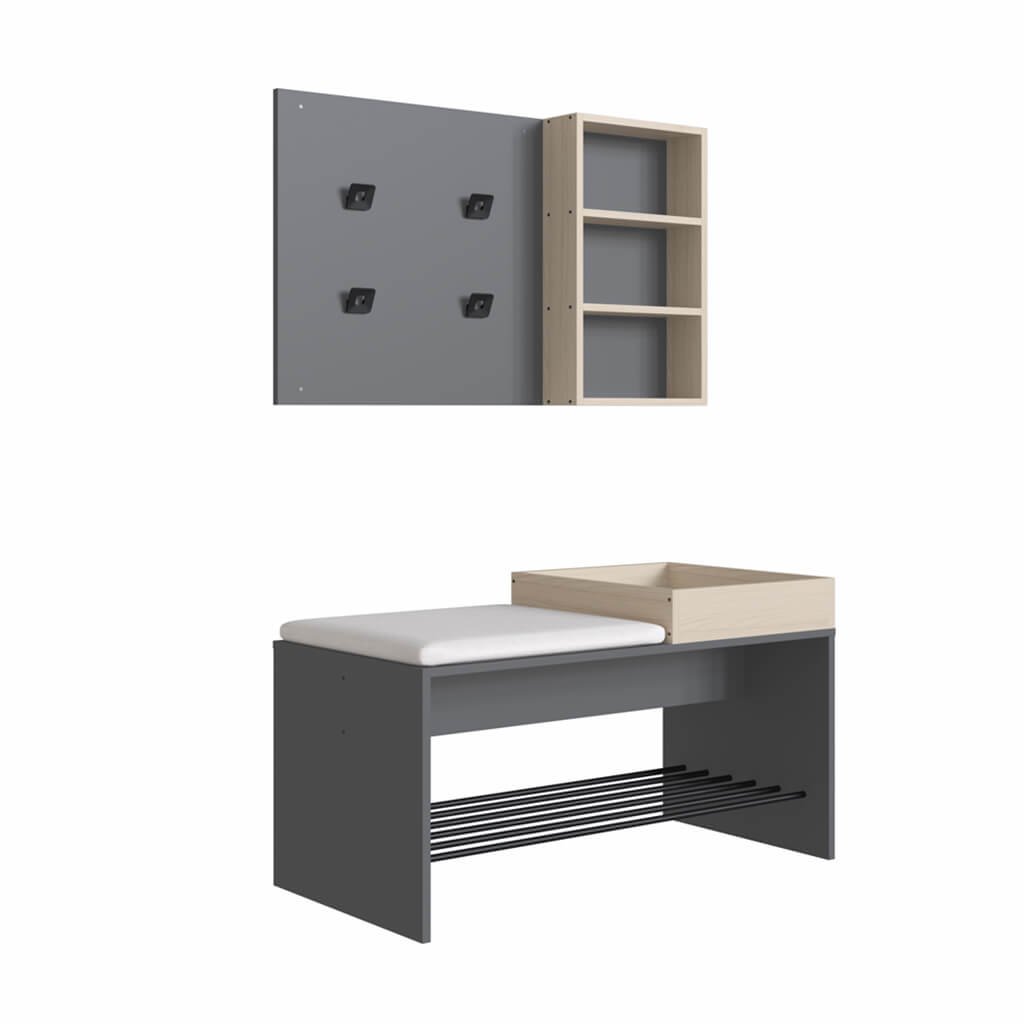 Conjunto Painel Organizador e Banco com Tufon Grafite e Nature Lilies ...