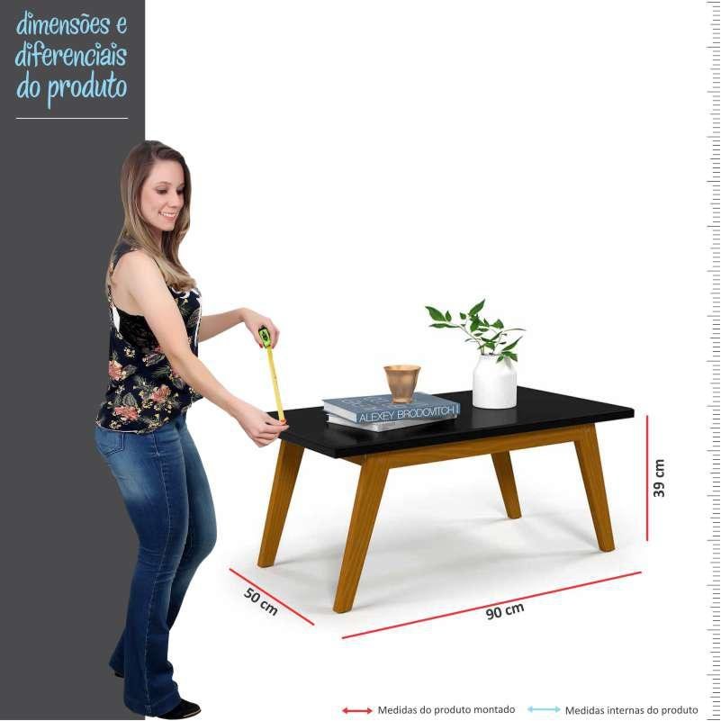 Mesa de Centro Retangular 90 x 50 x 39 Prism Patrimar Preto | MadeiraMadeira