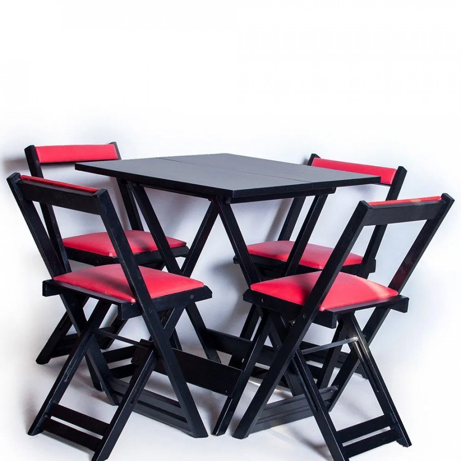 Mesa Dobrável com 4 Cadeiras Estofadas 70x70 Vermelho | MadeiraMadeira