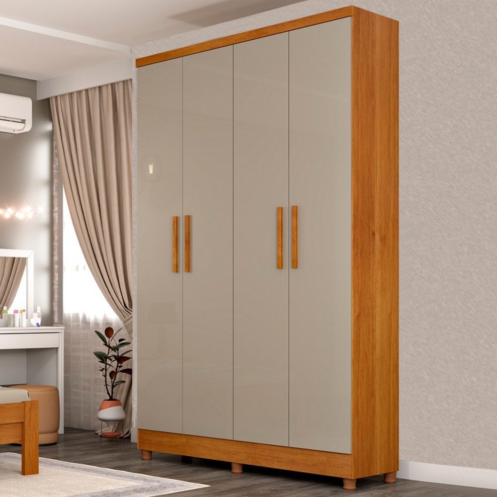 Guarda-Roupa Solteiro Amsterdam 4 Portas 2 Gavetas Cinamomo/Off White - Tcil Móveis | MadeiraMadeira