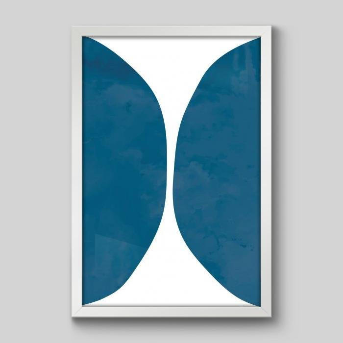 Quadro Abstrato Formas Blue - 30x20cm - Moldura Padrão Branco ...