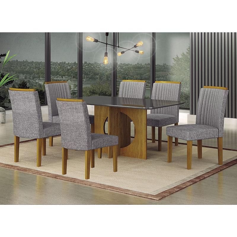 Mesa de Jantar Lorena Plus 160x80 Freijó Chumbo com 6 Cadeiras Jade ...