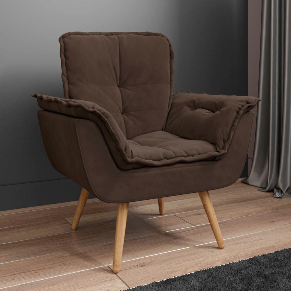 Poltrona Decorativa Luxo Para Sala Recepção Marrom Suede | MadeiraMadeira