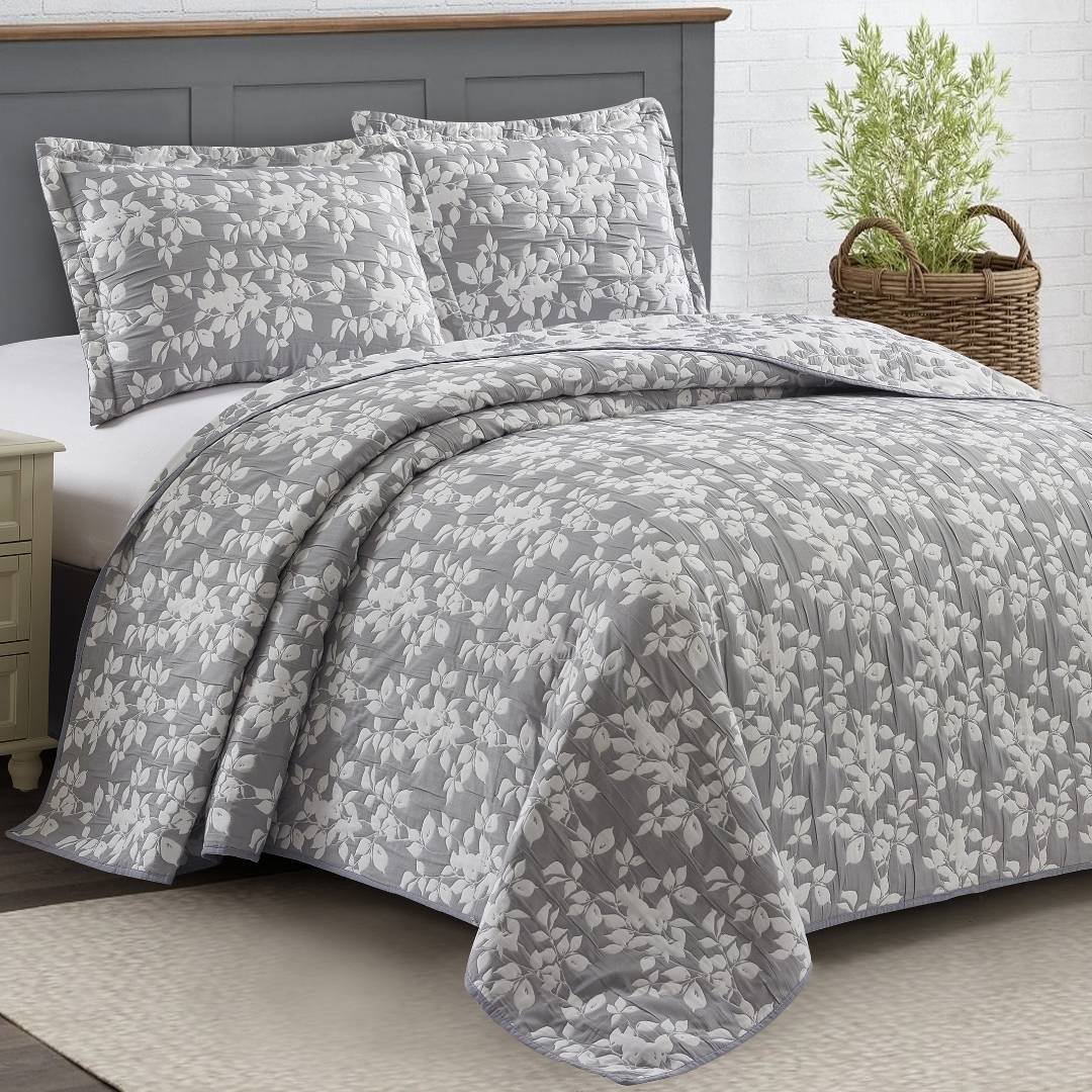 Kit Cobre Leito Queen Eternity + 2 Porta Travesseiros Bordado Cinza ...