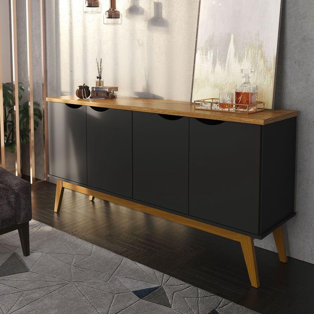 Buffet Prism 4 Portas com Pés de Madeira Maciça Preto Acetinado-cumaru ...