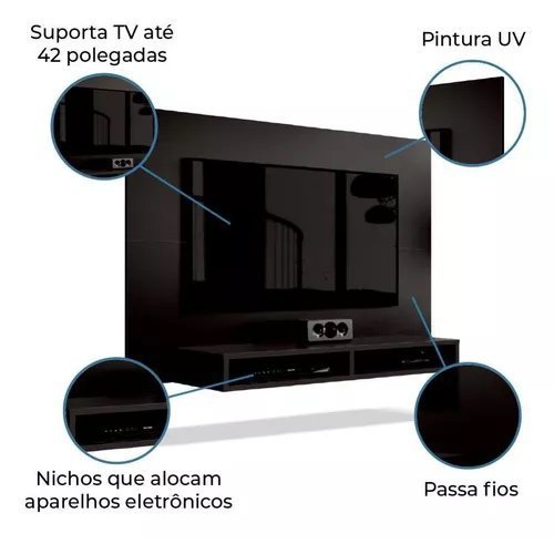 Painel Edn Fox 120Cm Preto Tv Até 43 Polegadas | MadeiraMadeira