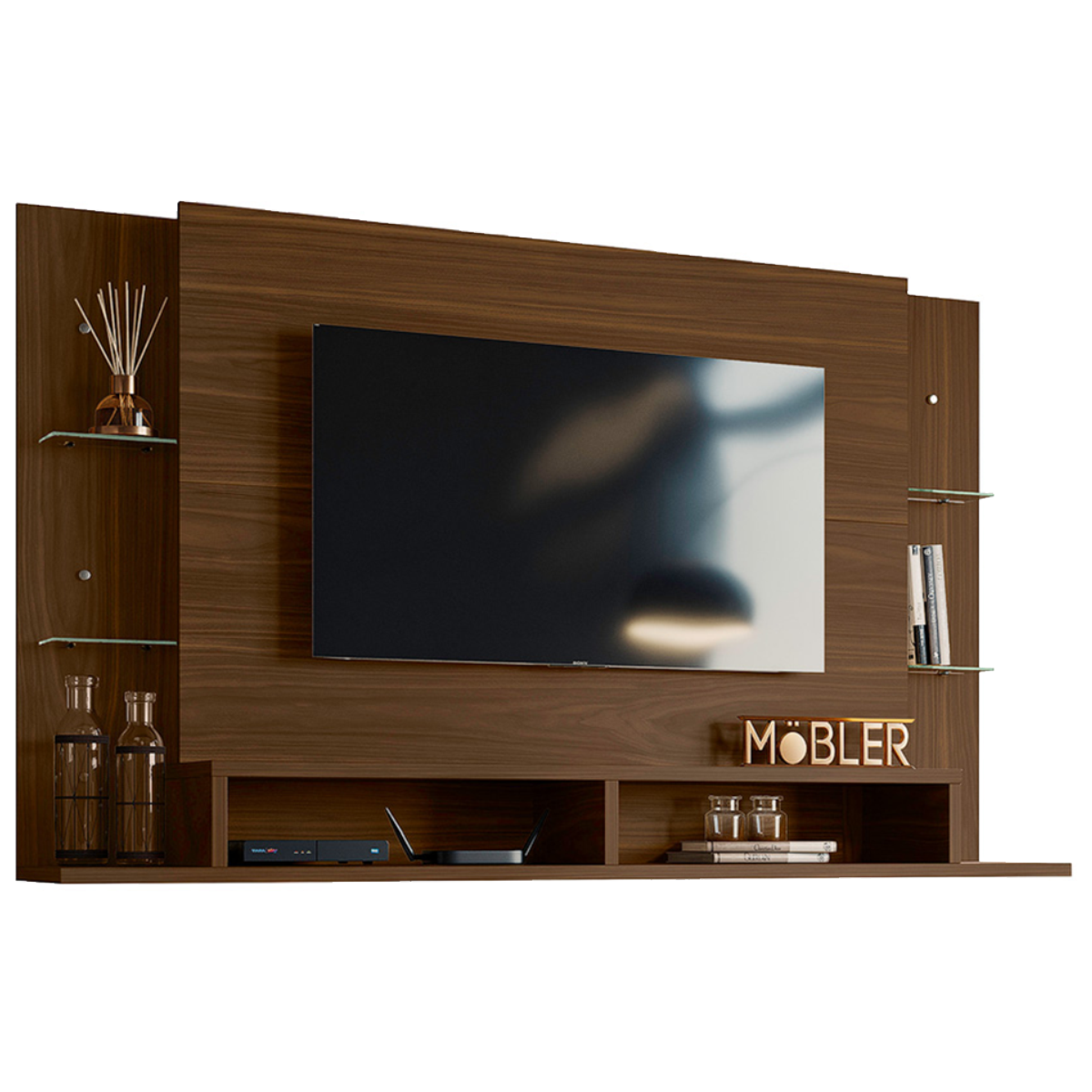 Painel para TV 55 Polegadas 182cm 4 Prateleiras Quebec Freijó - New ...