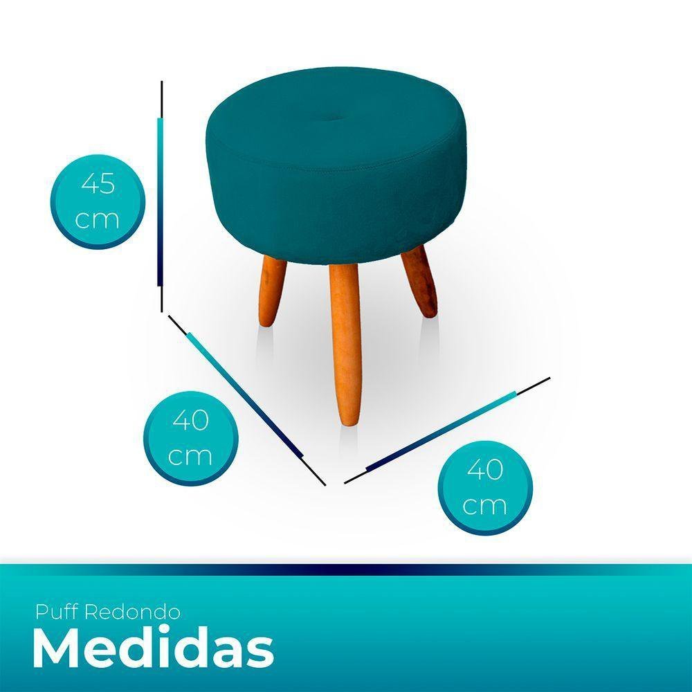 Puff Redondo Com Um Botonê Suede Cor Azul Turquesa | MadeiraMadeira