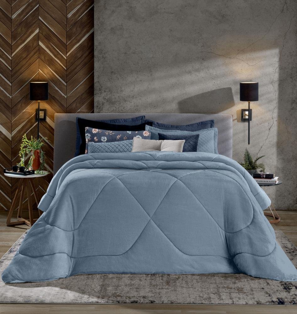Edredom Plush Inove Liso Casal Queen Cor:Azul Céu | MadeiraMadeira