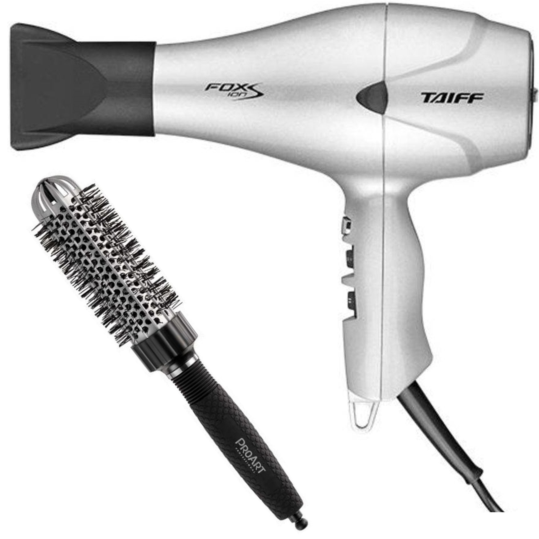 KIT - SECADOR TAIFF FOX ION S PRATA 2100W 127V + PROART ESCOVA PROF ...