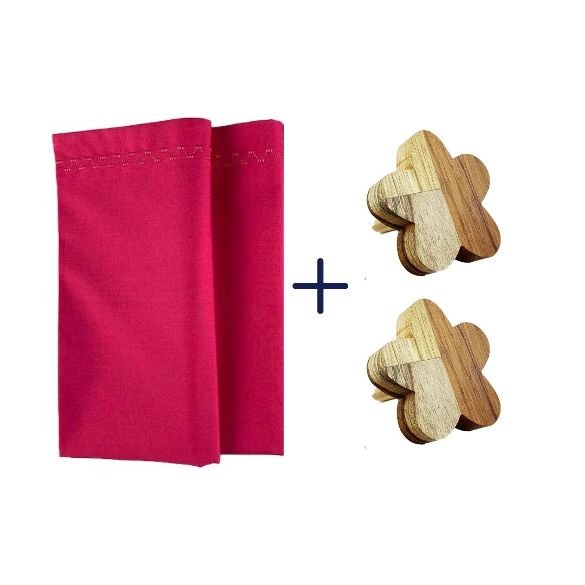 Box Roupa de Mesa c/ 4 Peças - 2 Guardanapos Pink + 2 Argolas p ...
