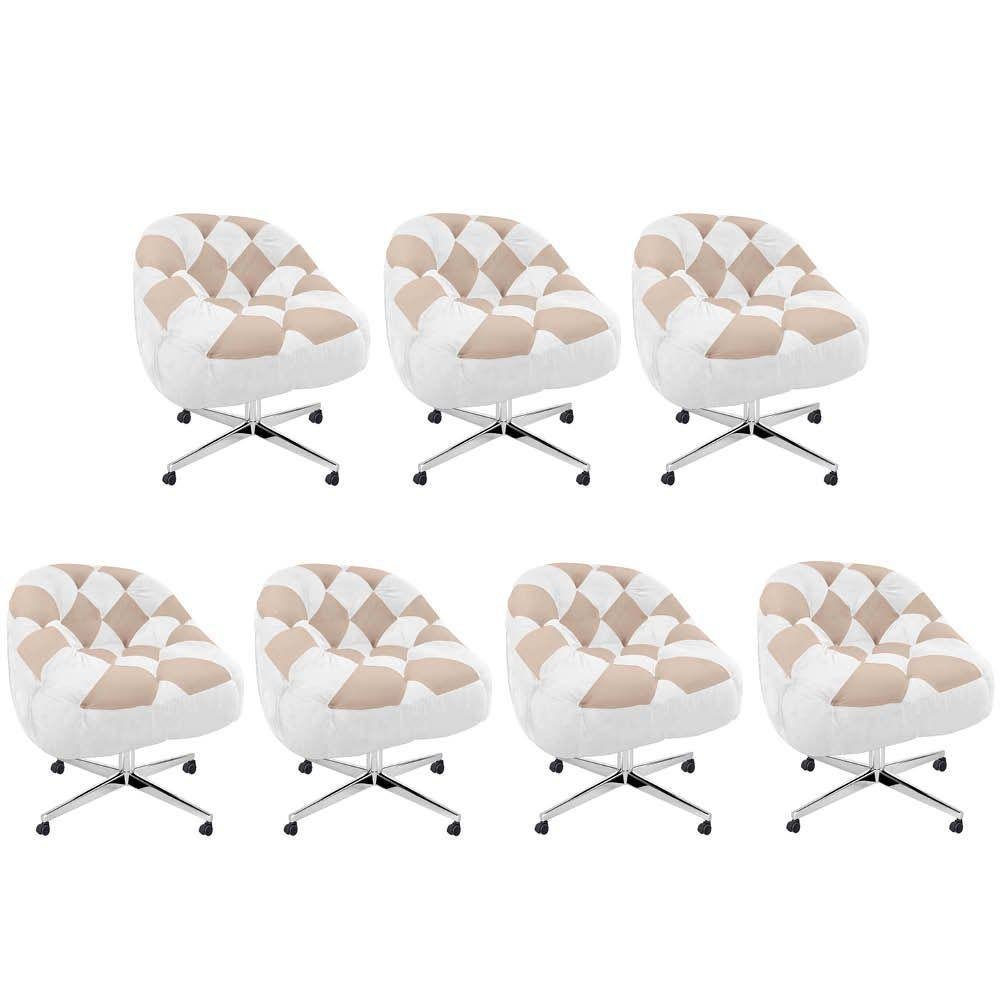 Kit 07 Poltrona Paloma Giratória Metal Rodízio Suede Branco e Suede ...