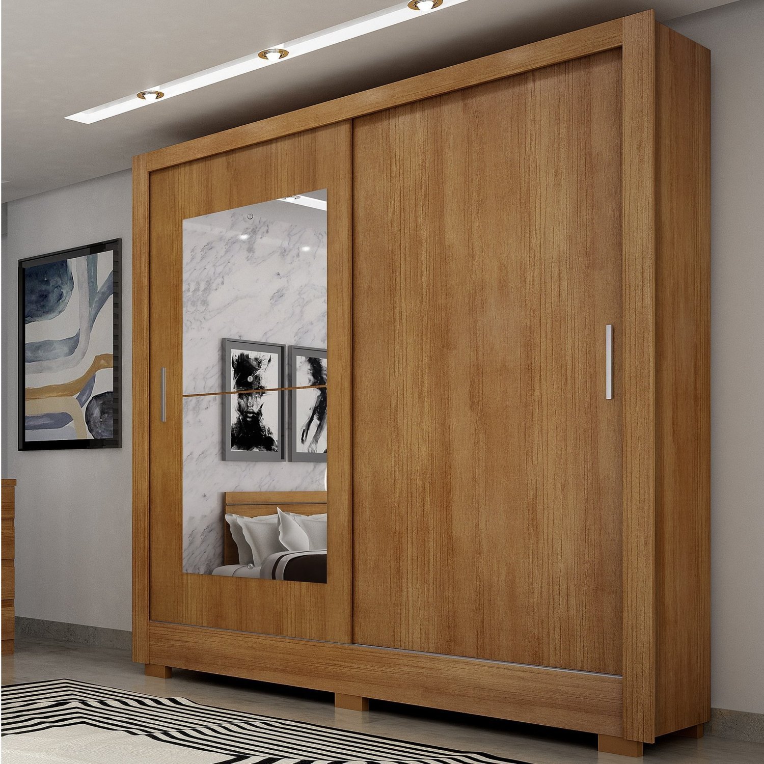 Guarda Roupa Casal com Espelho 2 Portas 3 Gavetas Santiago Novo ...