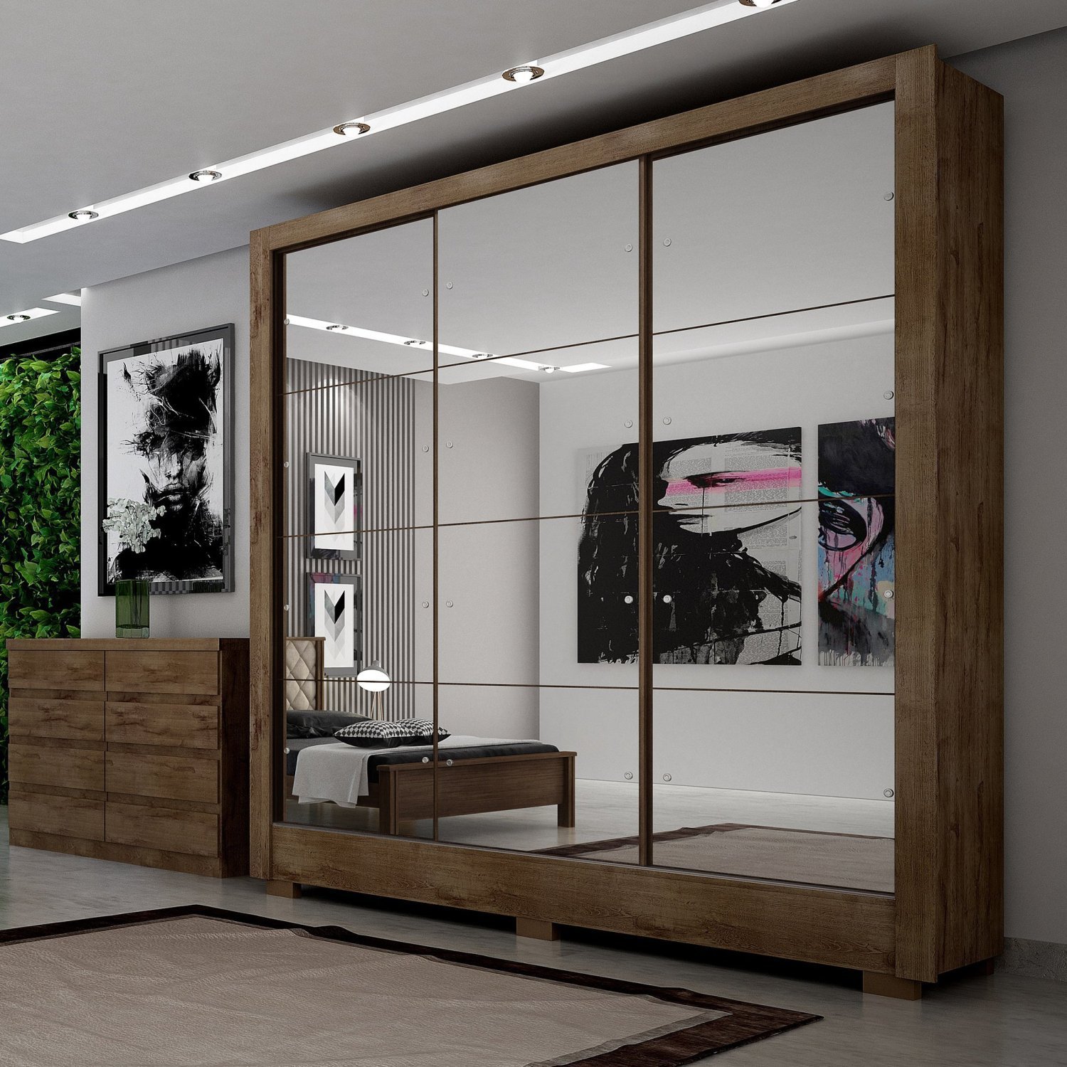 Guarda Roupa Casal com 12 Espelhos 3 Portas 3 Gavetas Santiago Novo ...