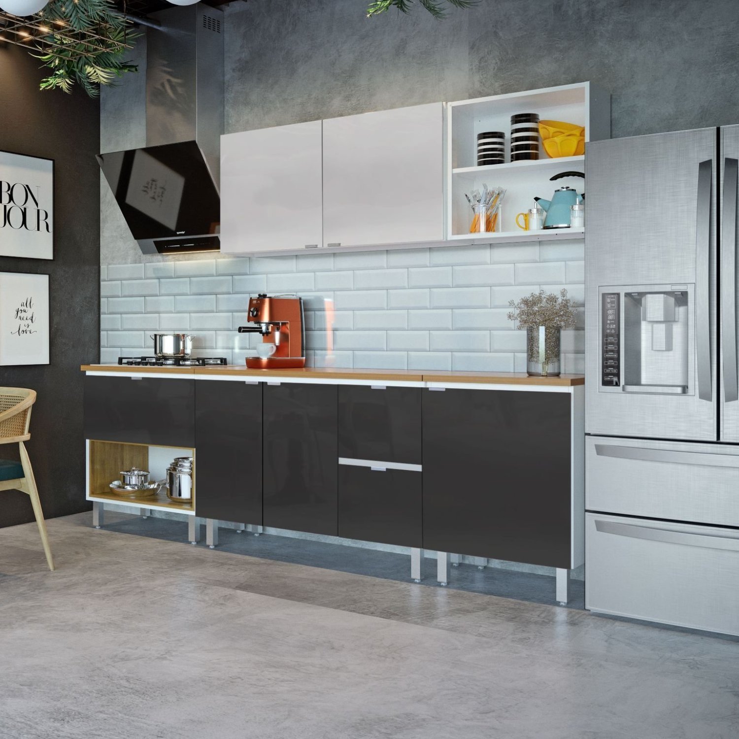 Cozinha Completa 5 Peças 7 Portas 2 Gavetas com Tampo Quadria Metalli ...