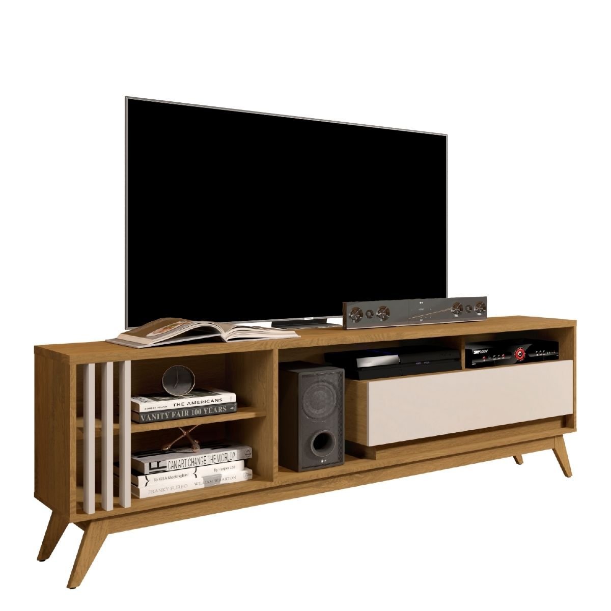 Rack para Sala Televisão até 65 Polegadas - Mod.2013:Cumaru/Off White ...