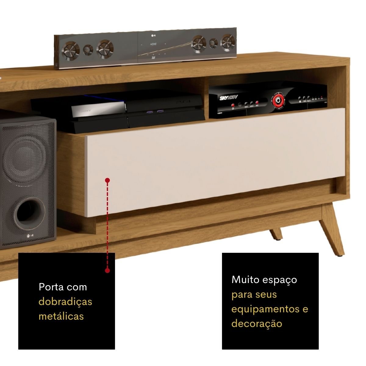 Rack para Sala Televisão até 65 Polegadas - Mod.2013:Cumaru/Off White ...
