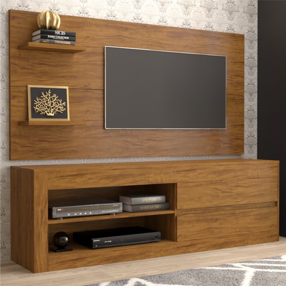 Painel Viero + Rack Zoom 2 gavetas para TV de até 55 polegadas – Imbuia ...