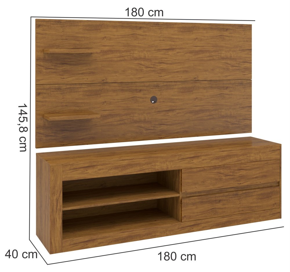 Painel Viero + Rack Zoom 2 gavetas para TV de até 55 polegadas – Imbuia ...