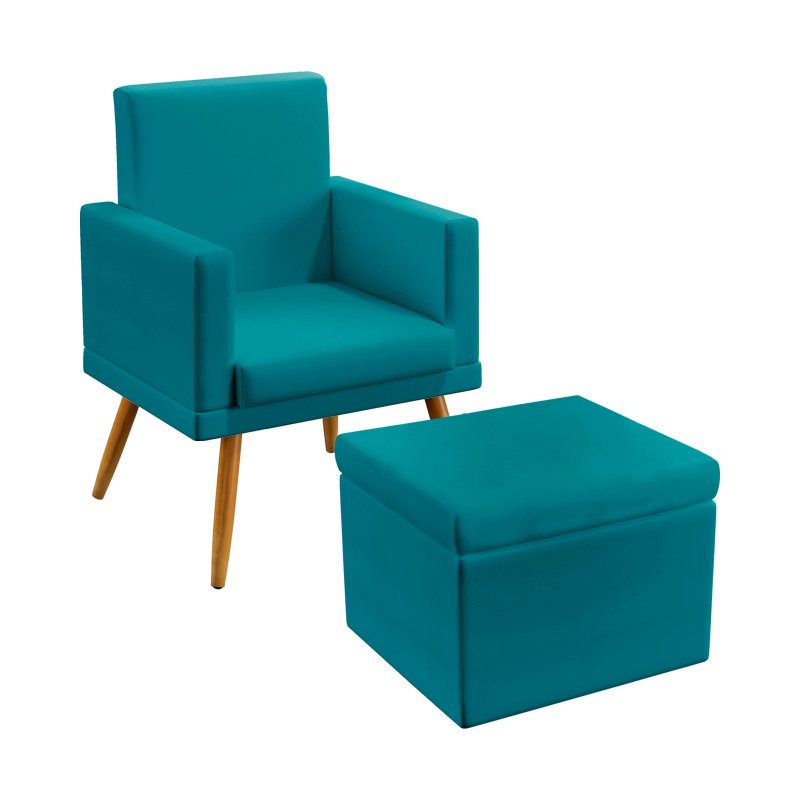 Kit Poltrona Nina Rodapé com Puff Quasar Suede Azul Turquesa Aradecor ...