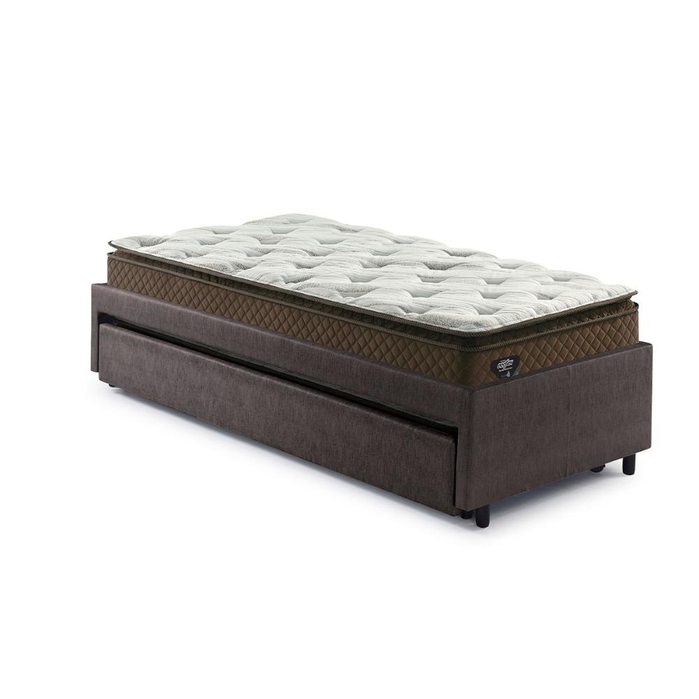 Bicama Box Solteiro Courino Linho Marrom 88x188 com Dois Colchões Molas ...