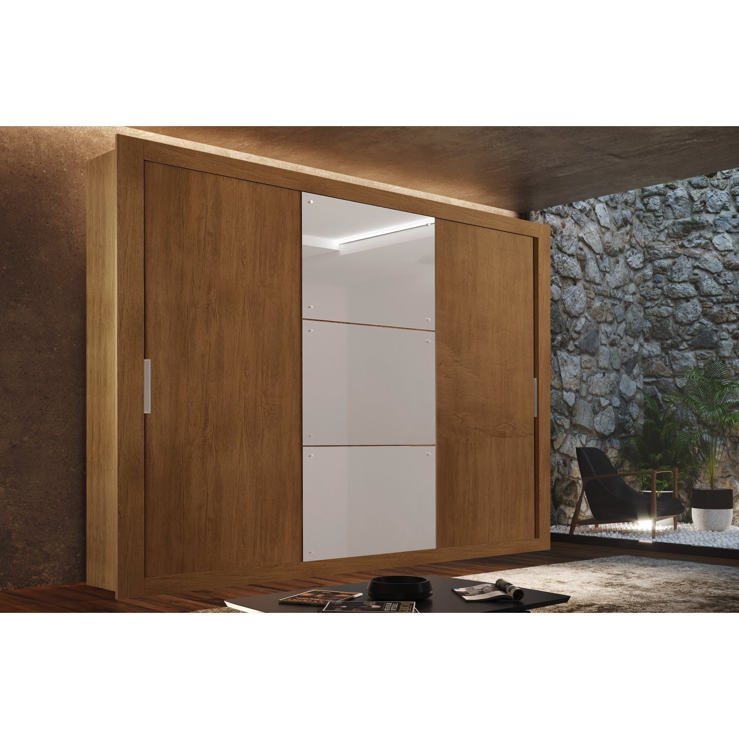 Guarda Roupa Casal com Espelhos 3 Portas de Correr 4 Gavetas Gênesis ...