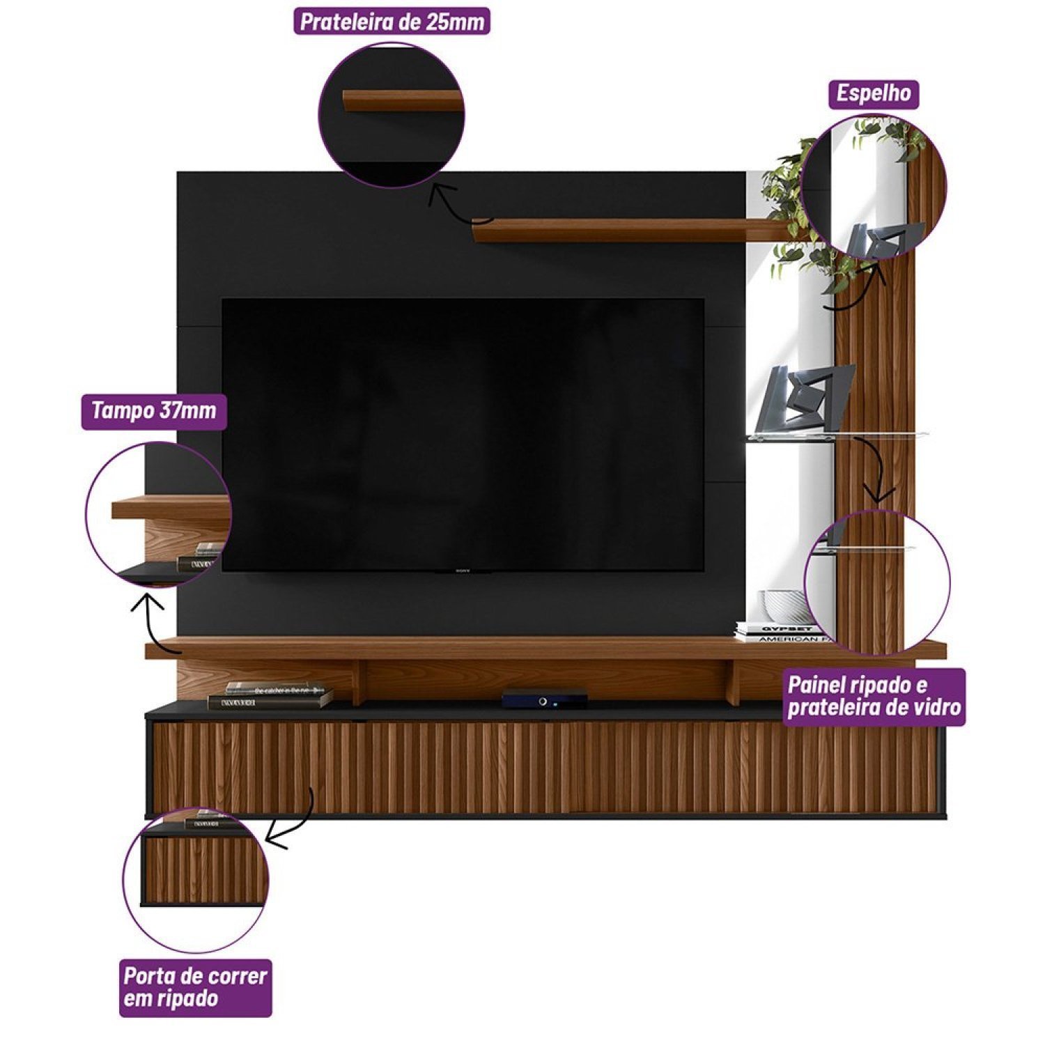 Painel Home para TV até 60 Polegadas Maragogi Linea Brasil | MadeiraMadeira