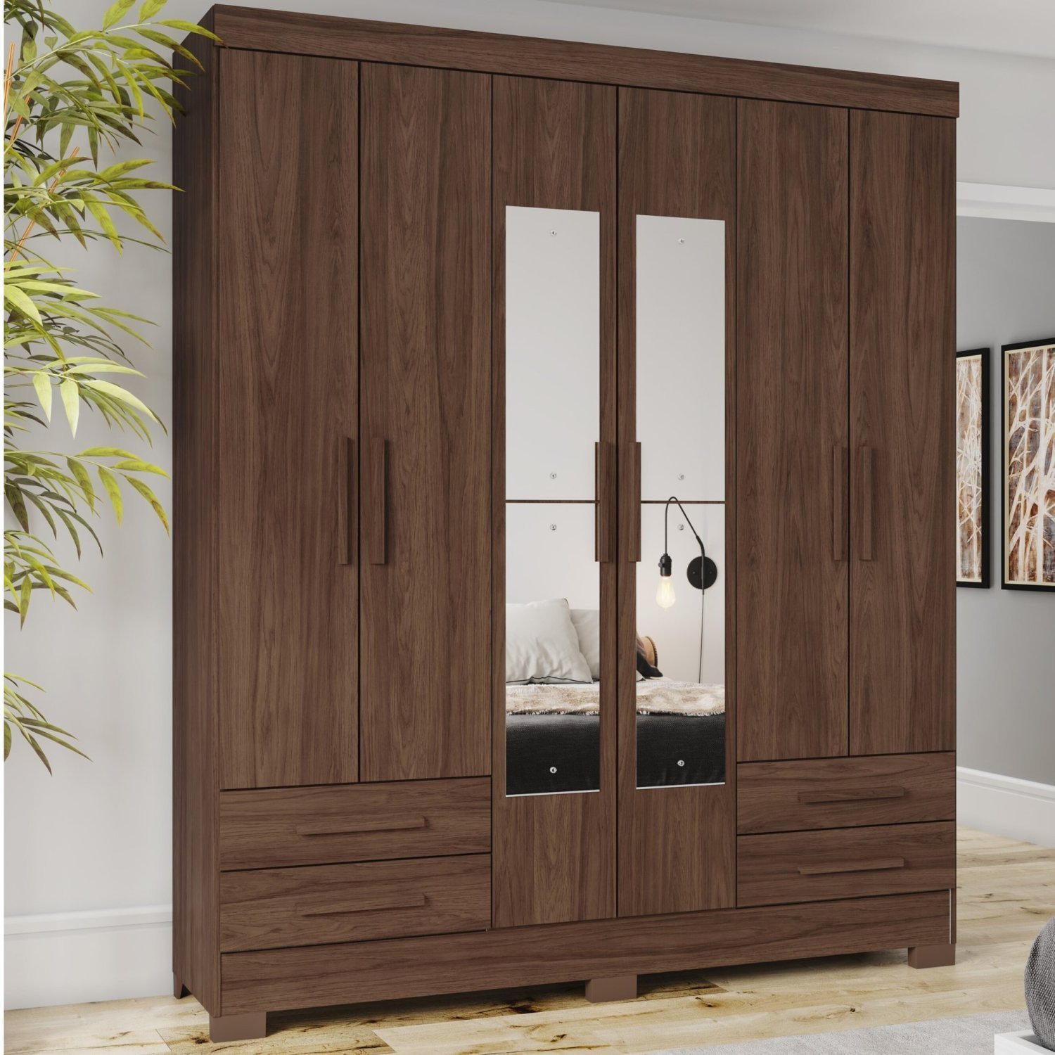 Guarda Roupa Casal 6 Portas 4 Gavetas B63 Briz | MadeiraMadeira