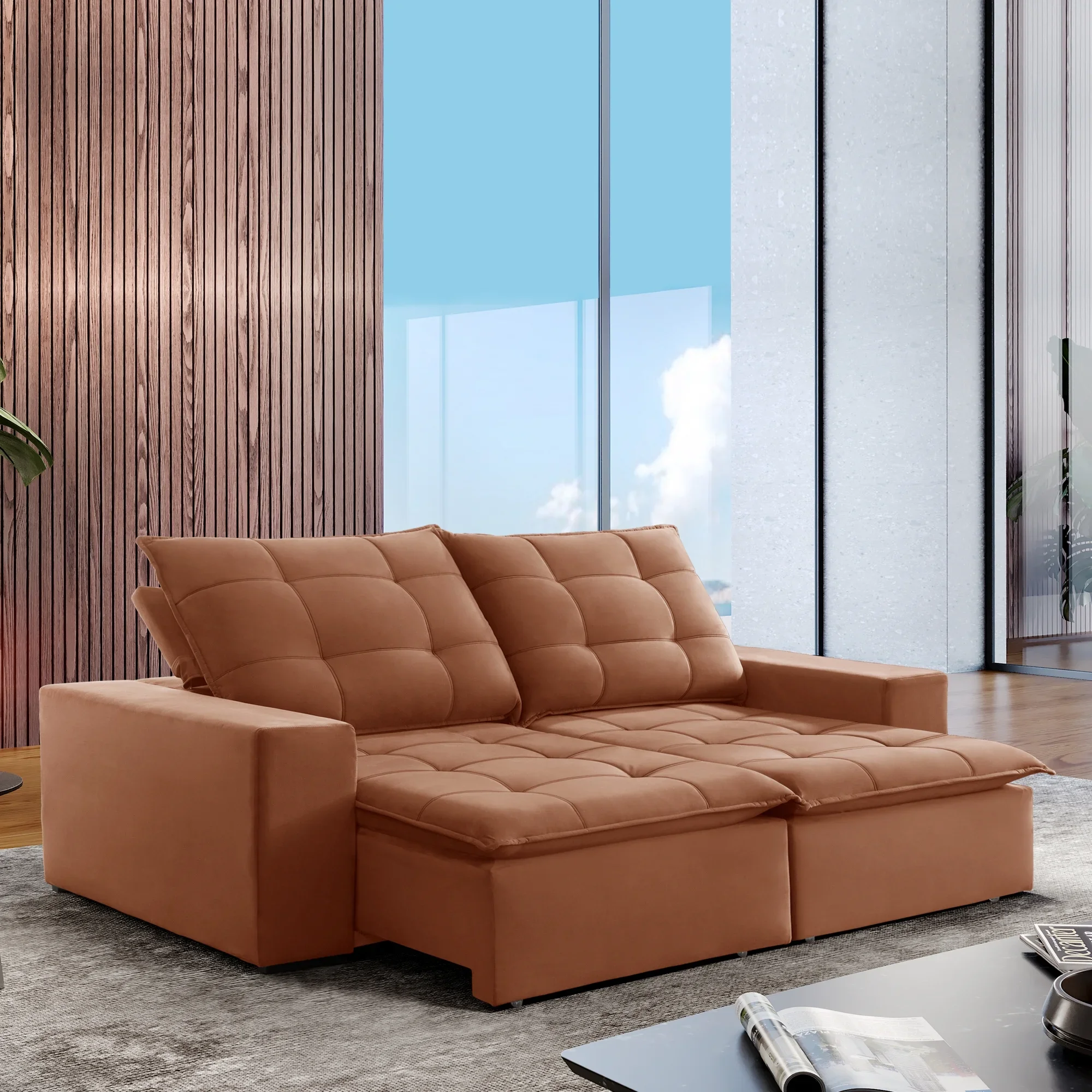 Sofá 4 Lugares Retrátil e Reclinável Super Pilow 250cm Paris Celflex ...