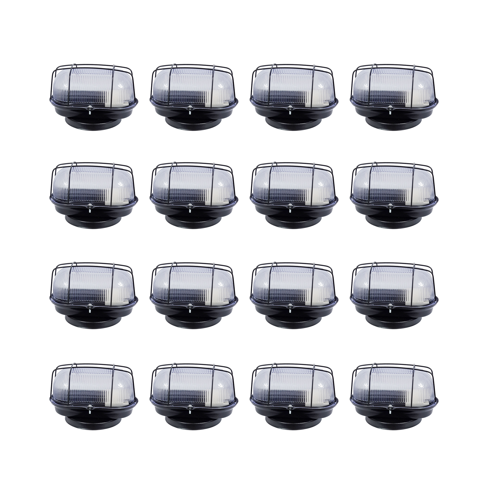 Kit 16 Arandela Luminária Tartaruga Vidro C/ Proteção Preta ...