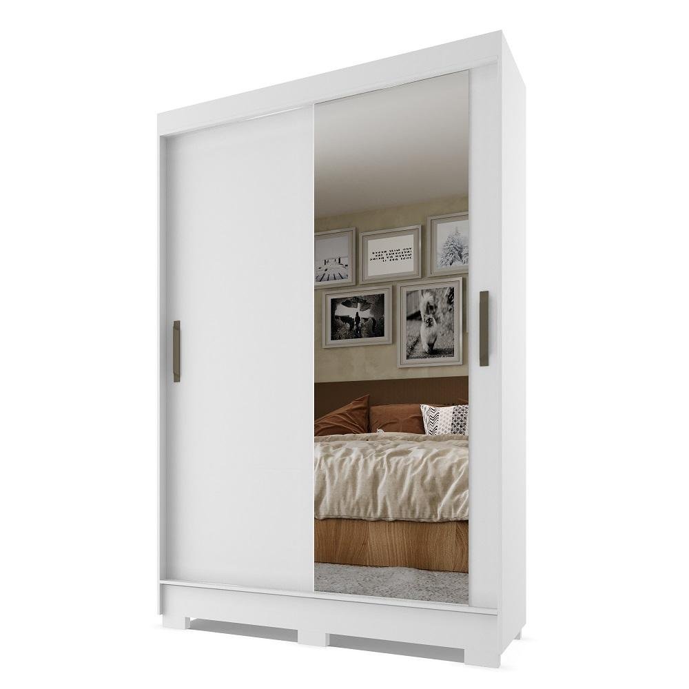Guarda-Roupa Solteiro com Espelho 2 Portas 2 Gavetas Lisboa Branco ...