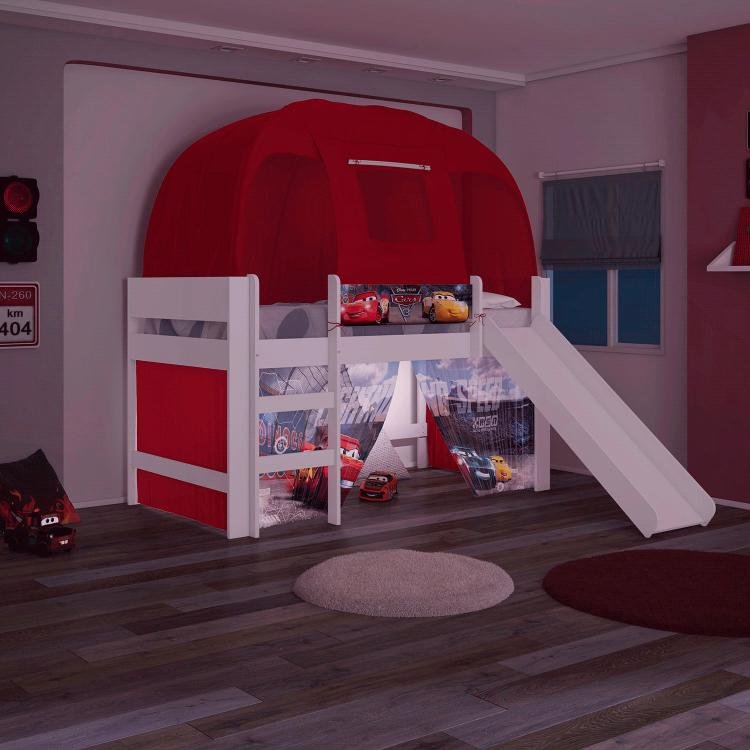 Cama Carros Disney Play com Luz de Led Escada Escorregador Cortina e ...