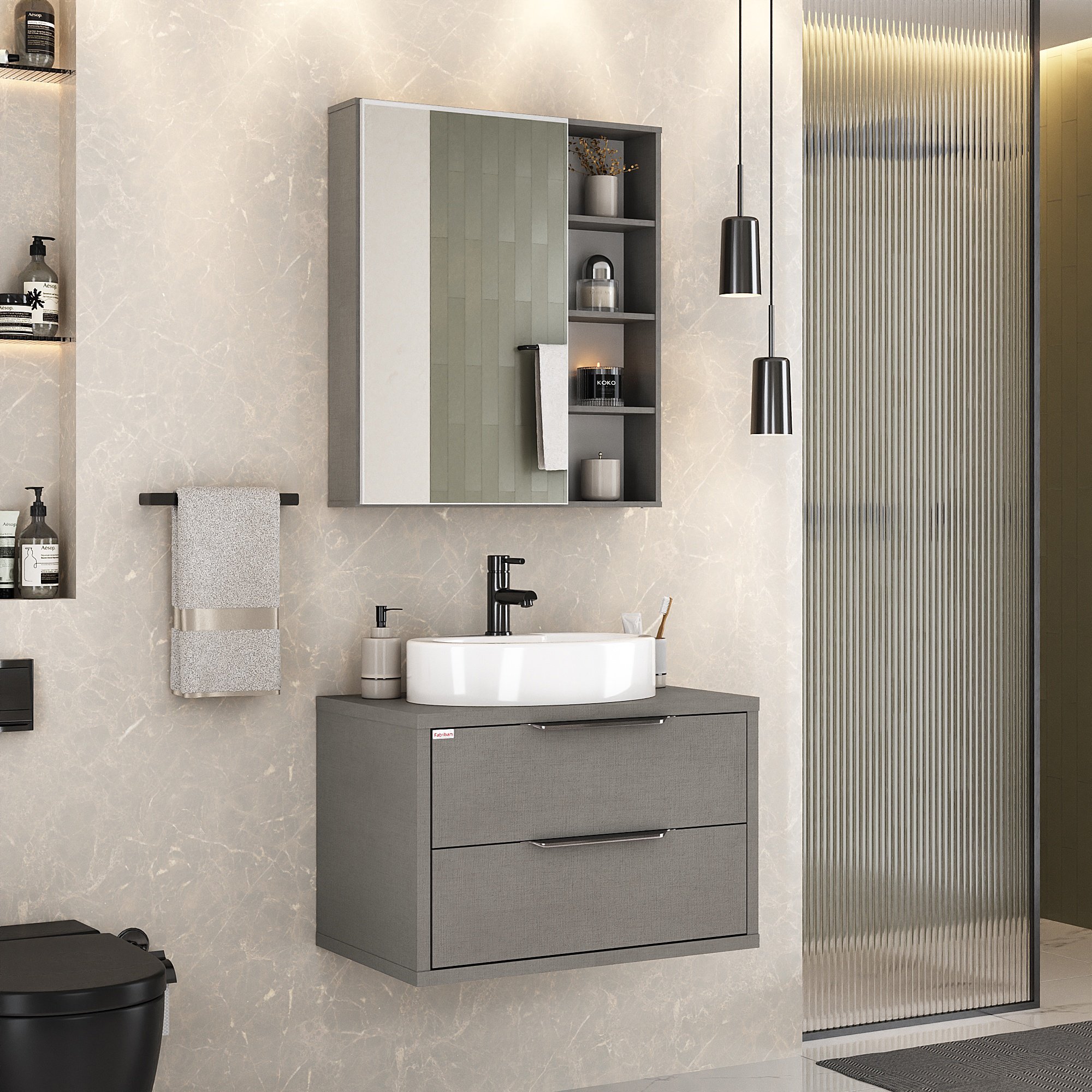 Conjunto Lorena com Espelheira Flex Grigio - Fabribam | MadeiraMadeira