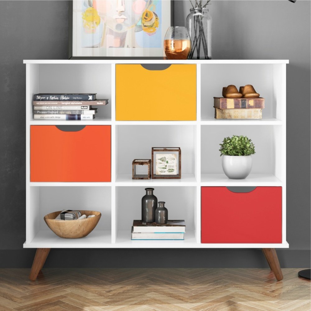 Nicho Organizador Retrô Yolanda Branco com Gavetas Coloridas ...