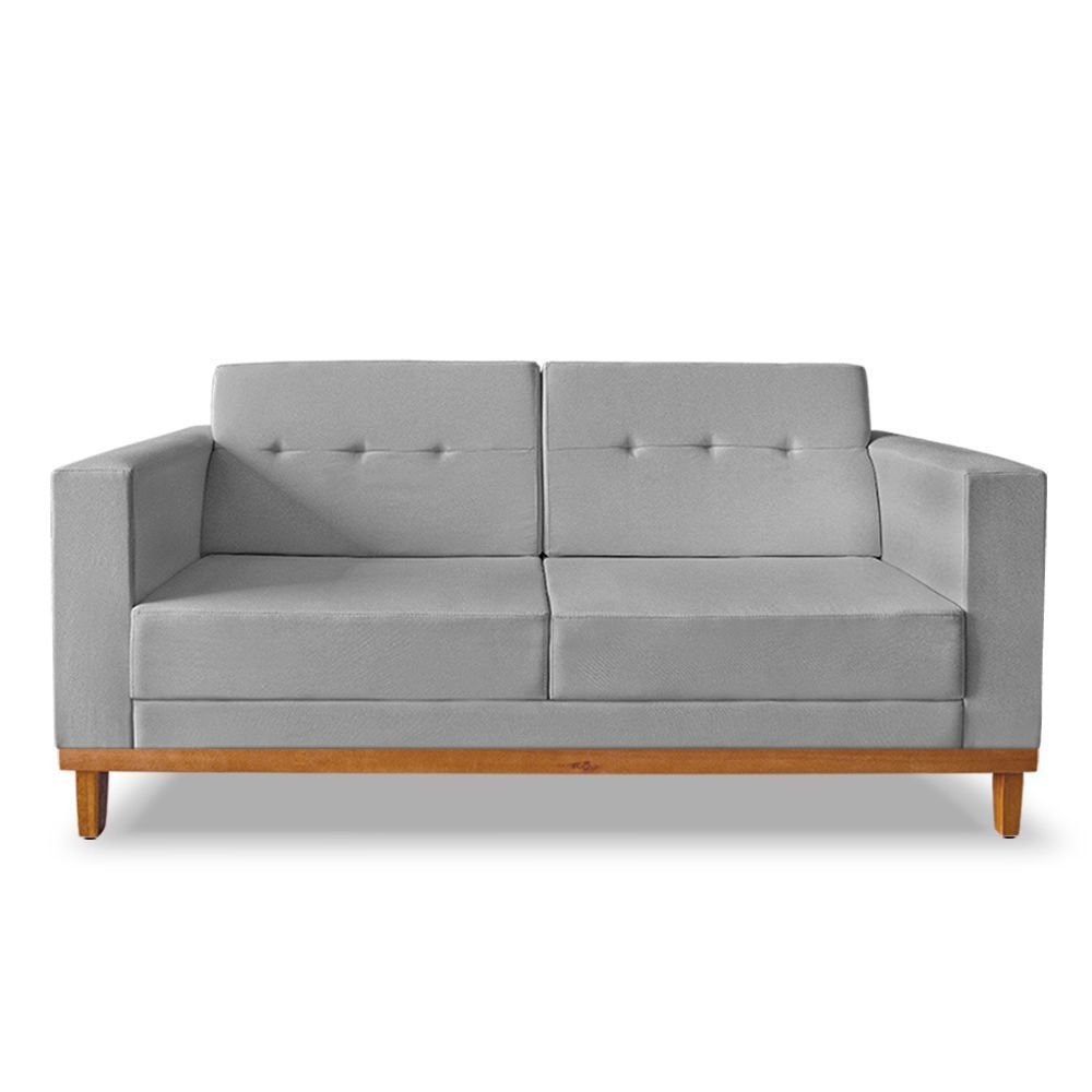 Sofa beny 3 lugares linho cinza soft encosto madeira prima | MadeiraMadeira
