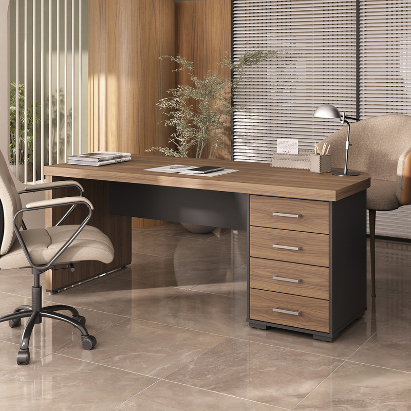 Mesa Tamburato com Gavetas Ld - Nogal/preto 6126 | MadeiraMadeira