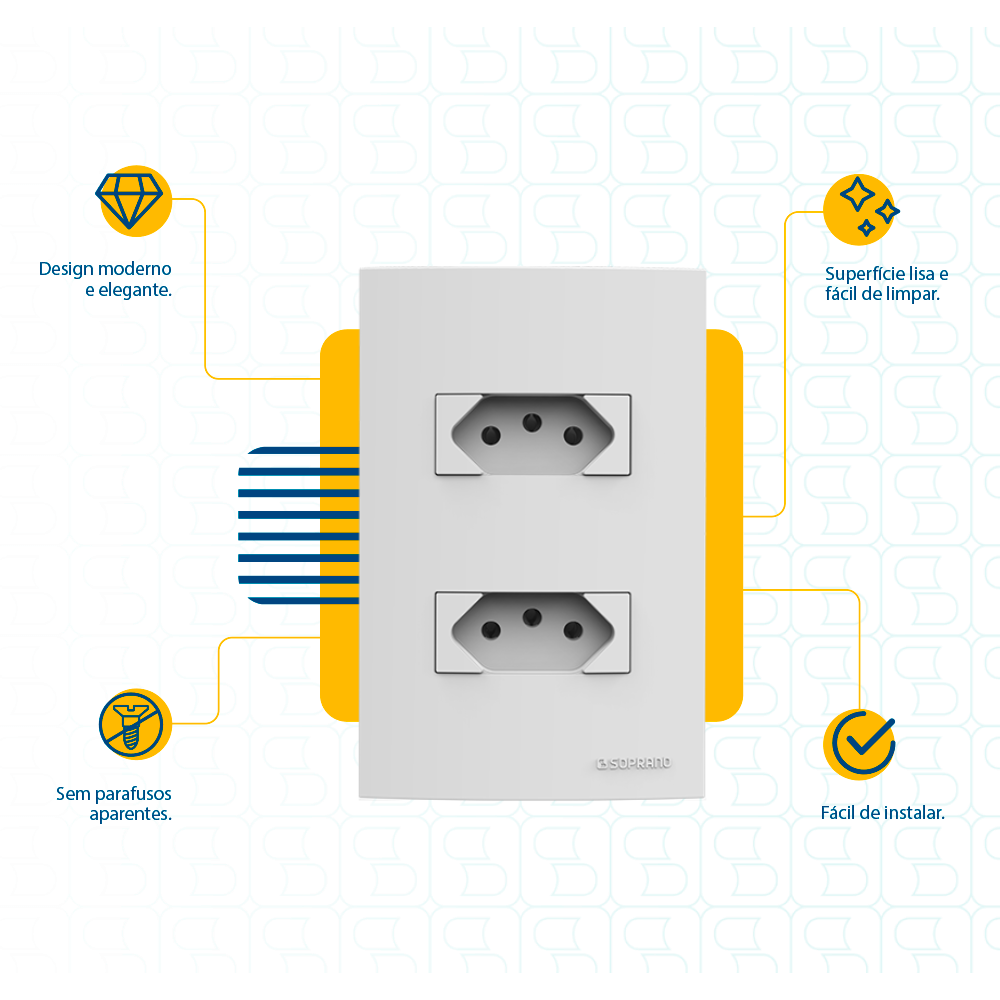Kit 5 Conjunto 4x2 2 Tomadas 2p+t Soprano Atria 10a 250v Cj 2 Tom 2p+t 10a 250v~ 4x2 Br Atr ...