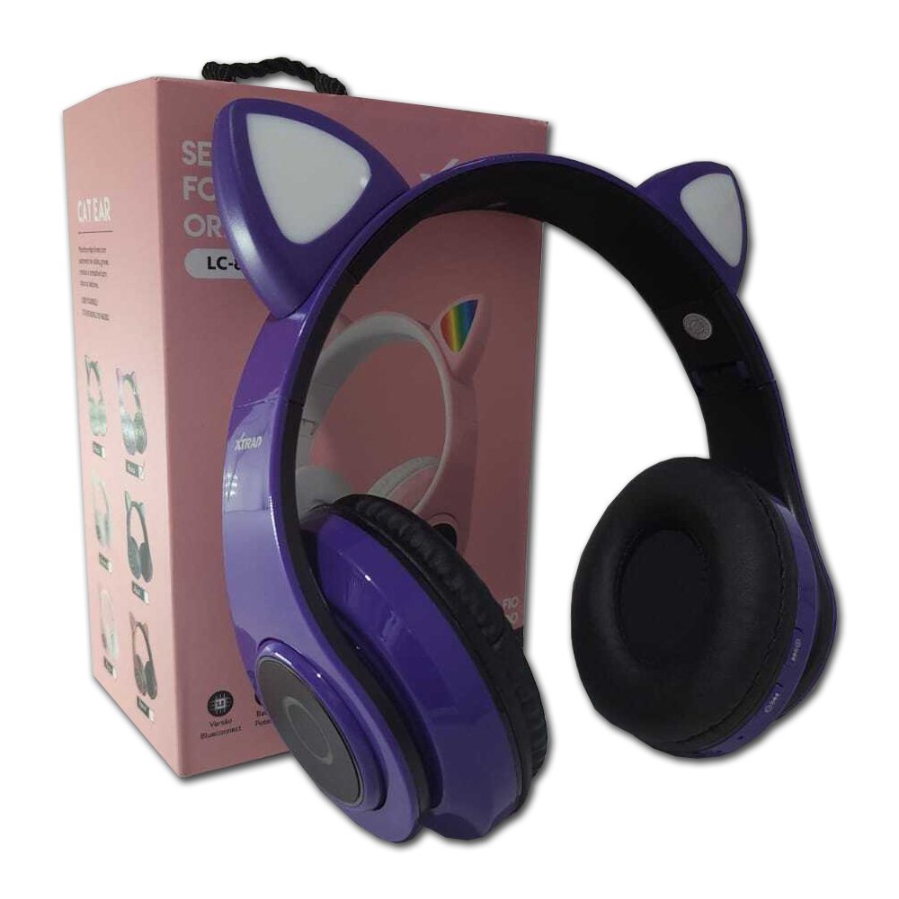 Fone Headset Bluetooth Orelha Gato Led Games Roxo | MadeiraMadeira