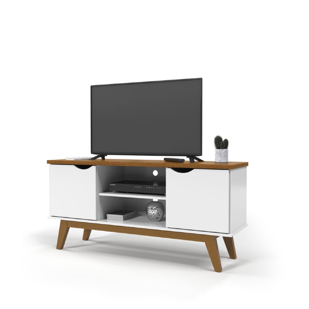 Rack para TV Sala Estar Prism 1.4 Patrimar Móveis:Branco/Cumaru ...