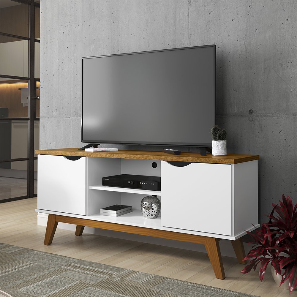 Rack para TV Sala Estar Prism 1.4 Patrimar Móveis:Branco/Cumaru ...
