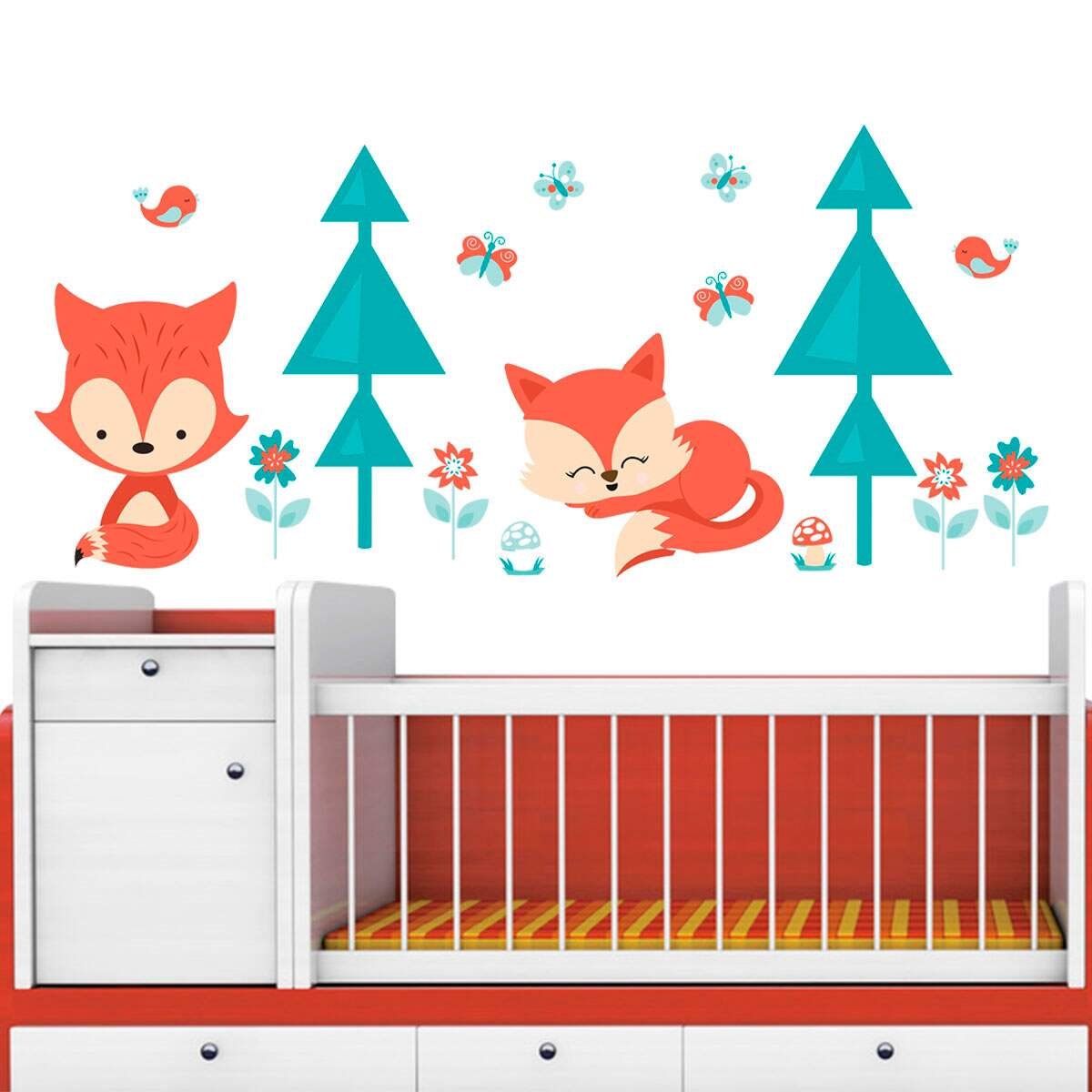 Adesivo de Parede Raposinha com Pássaros-Gigante 162x73cm | MadeiraMadeira