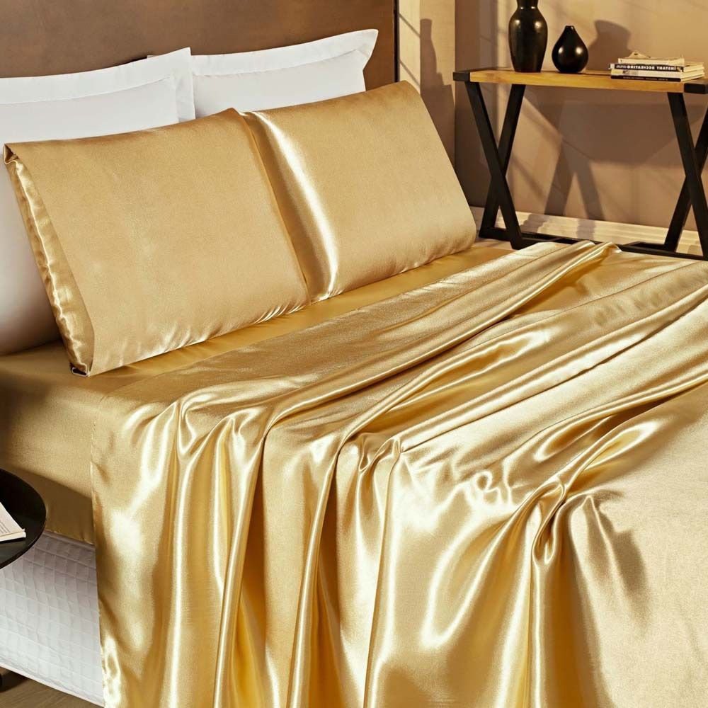 Lençol cetim Charmousse La Fiori Padrão 4 Peças - Dourado | MadeiraMadeira