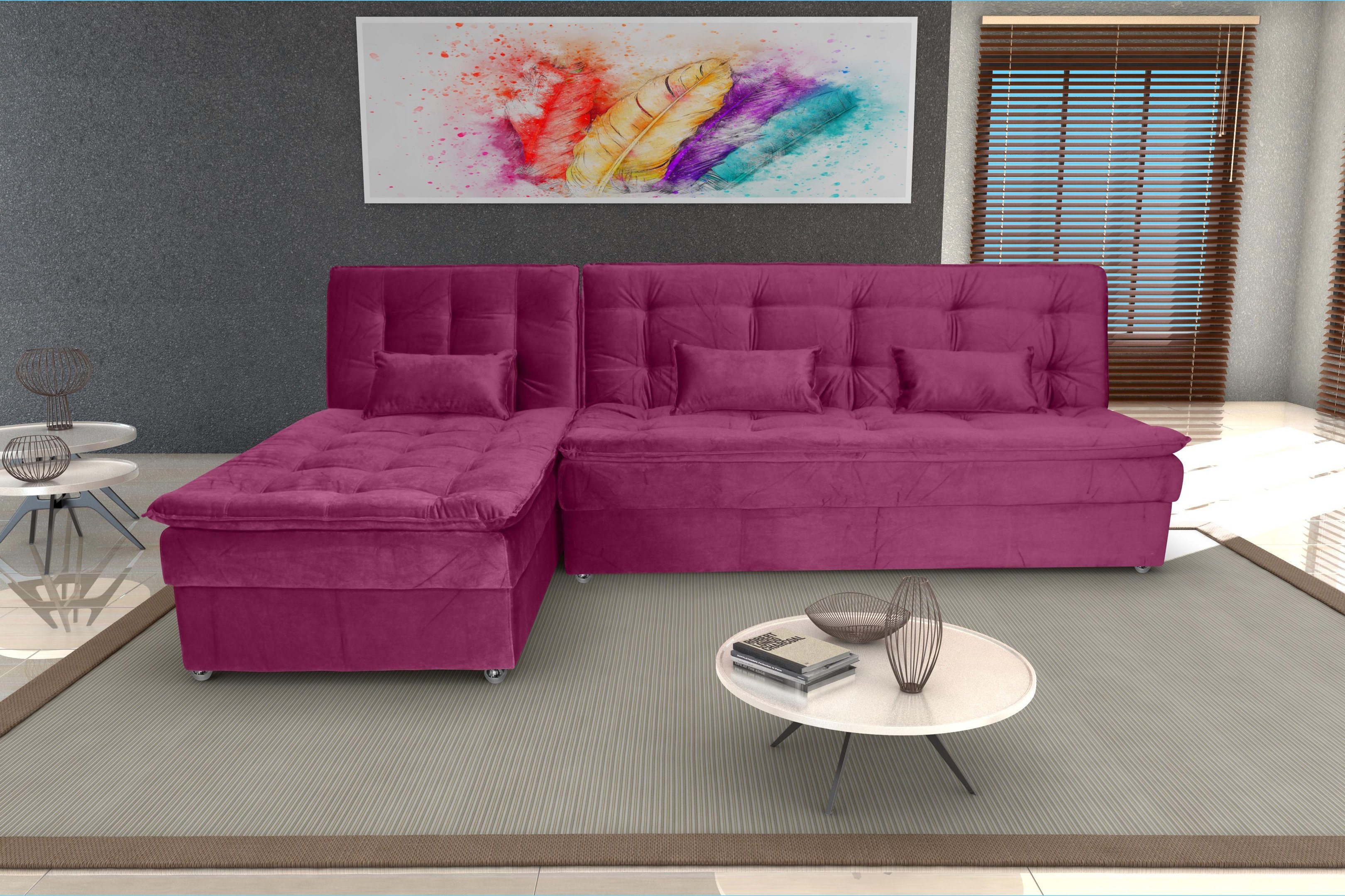 Sofá Cama Reclinavel com Chaise Penélope Turkey Marsala F445 - Matrix ...