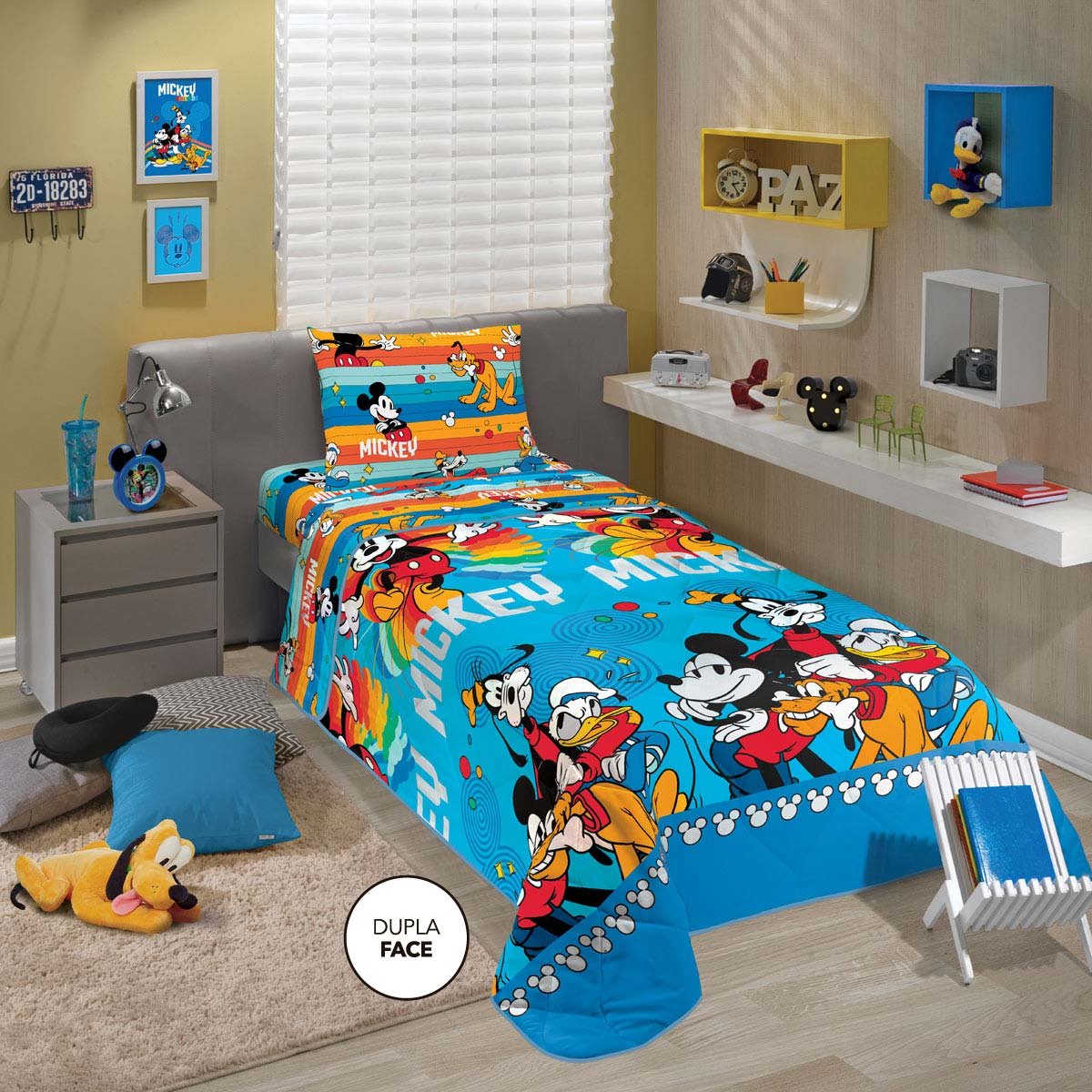 Edredom Infantil Solteiro Menino Menina Personagens:Mickey | MadeiraMadeira