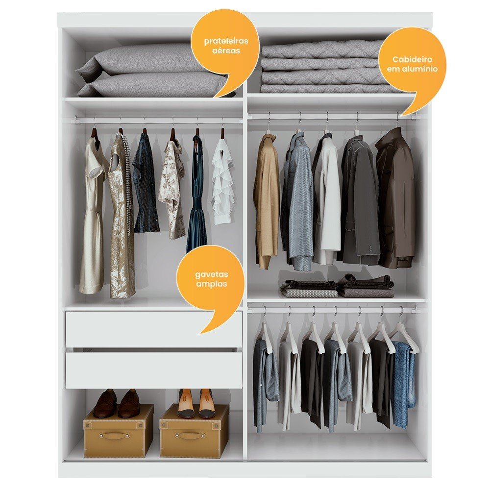 Guarda Roupa Casal com 2 Portas de Correr Milano Wemov | MadeiraMadeira