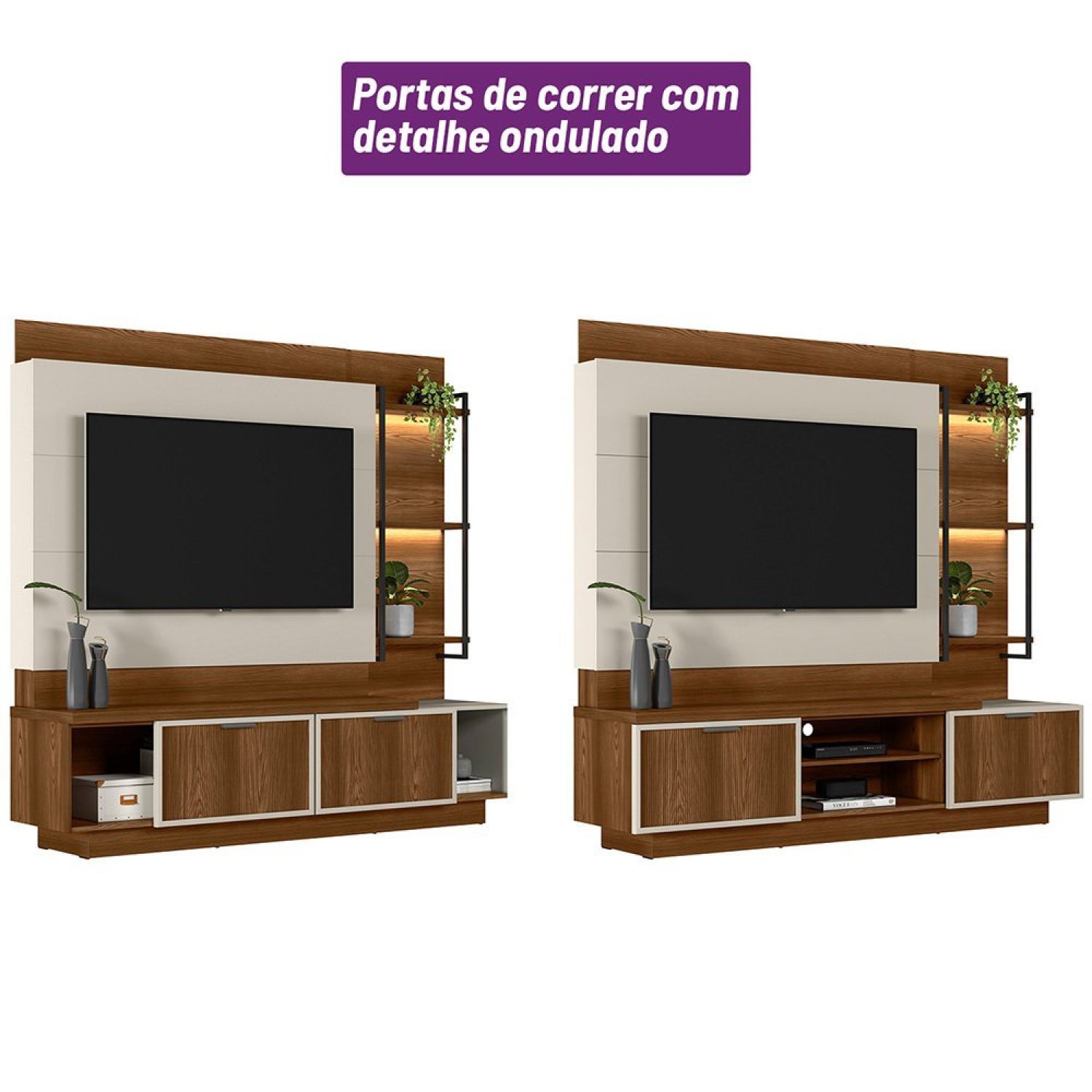 Estante Home para TV até 65 Polegadas LED 2 Portas 4 Prateleiras ...