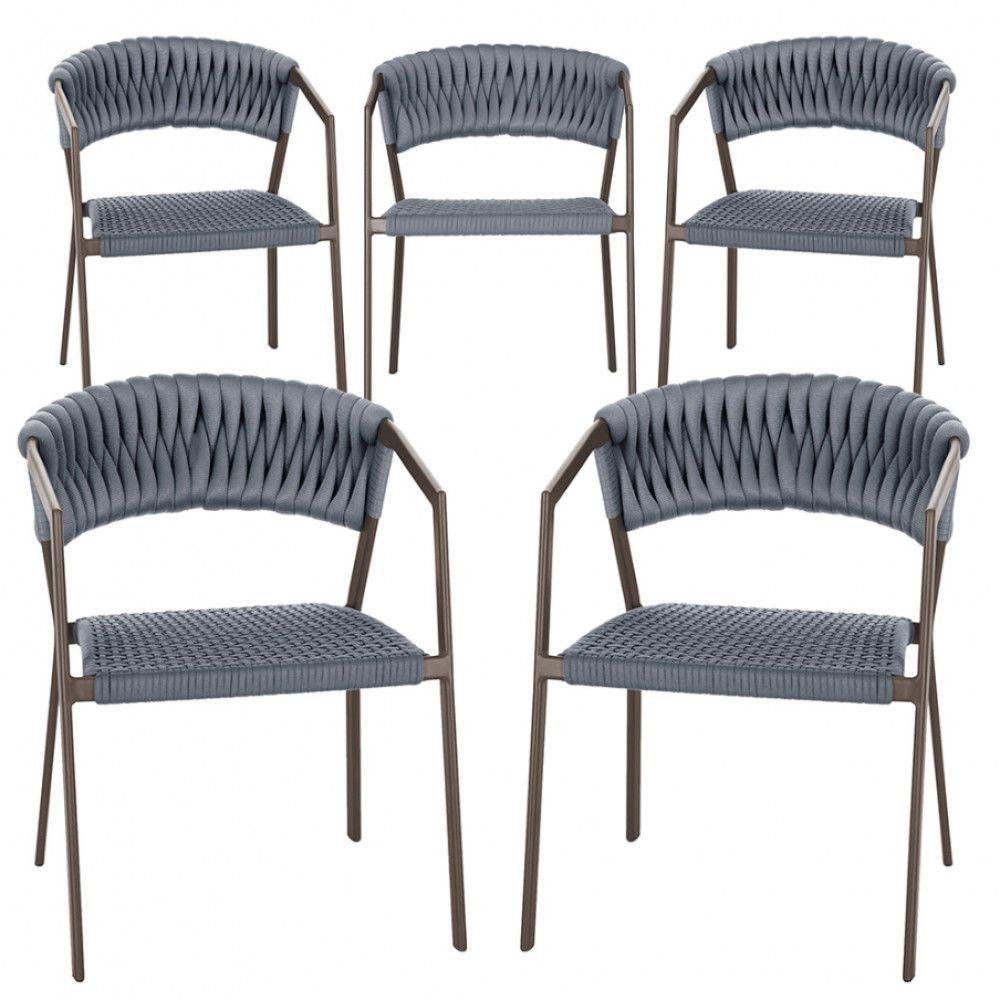 5 Cadeiras Atenas Tricô Náutico e Alumínio Uv Varanda Marrom Prata | MadeiraMadeira