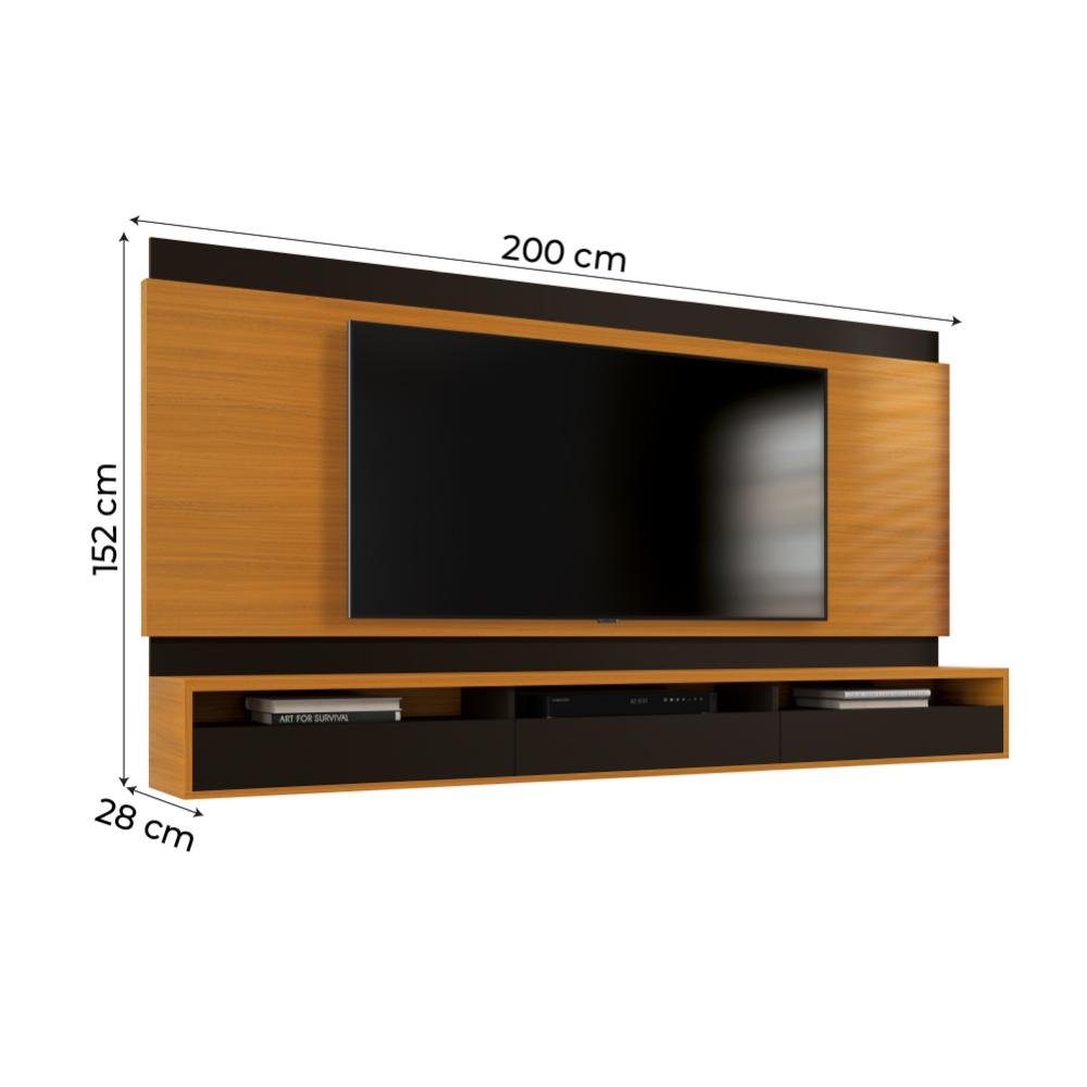 Painel para TV até 75 Polegadas 2,0m Savanna Cedro / Preto | MadeiraMadeira