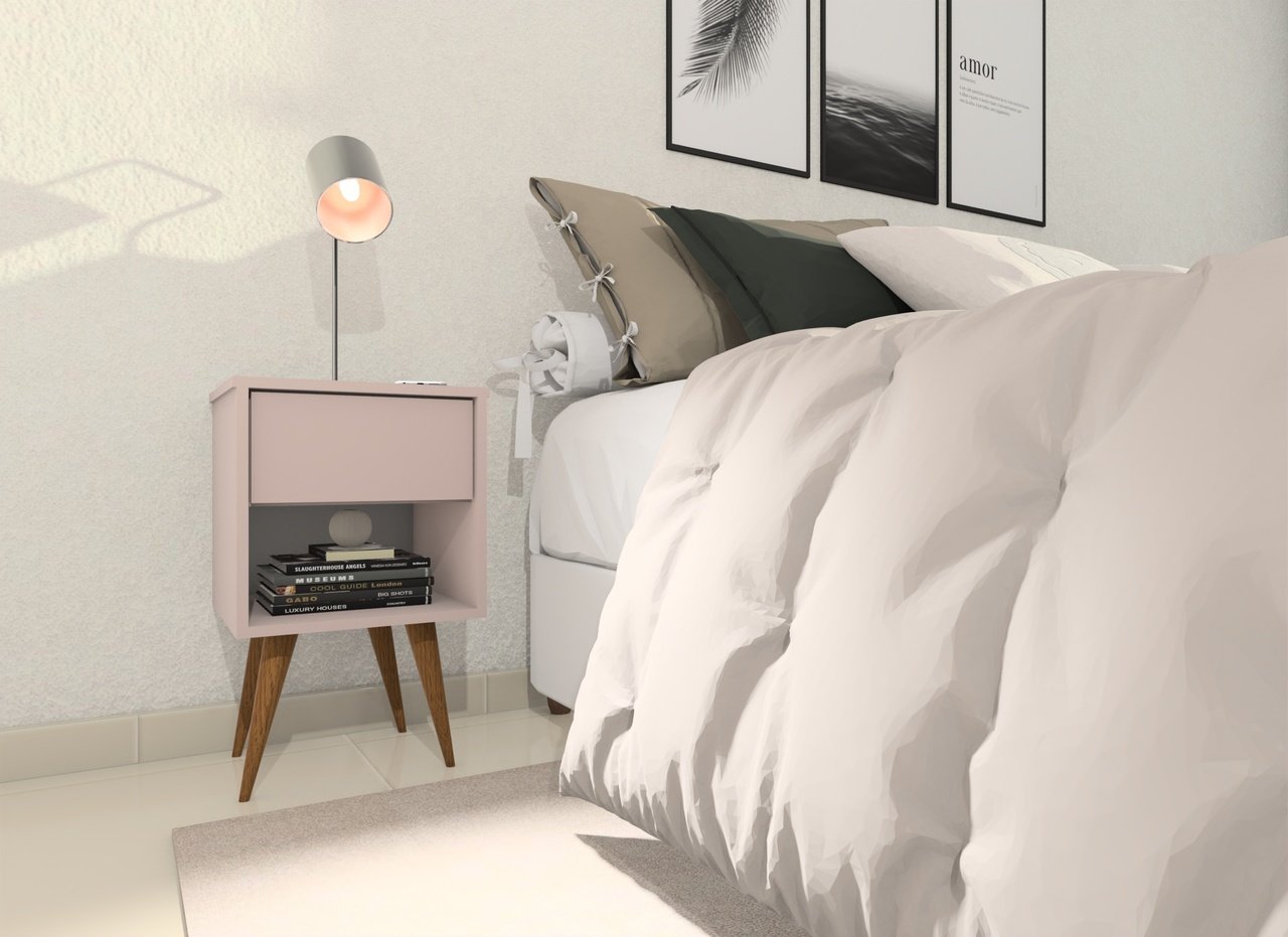 Mesa de Cabeceira Lateral Retrô MDF-Rose | MadeiraMadeira