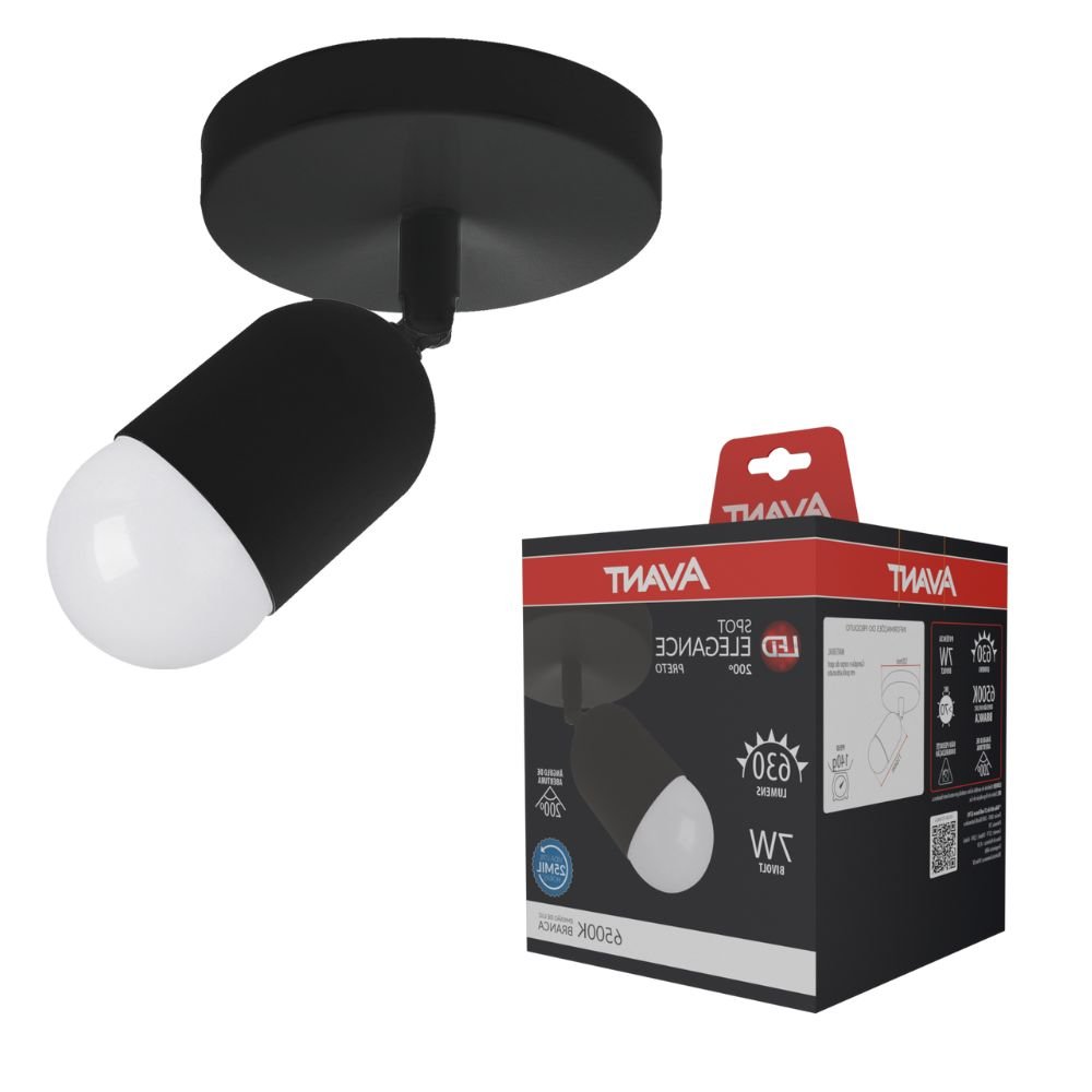 Lâmpada Spot Led Elegance 200º 7W 6500K Avant - Preto | MadeiraMadeira